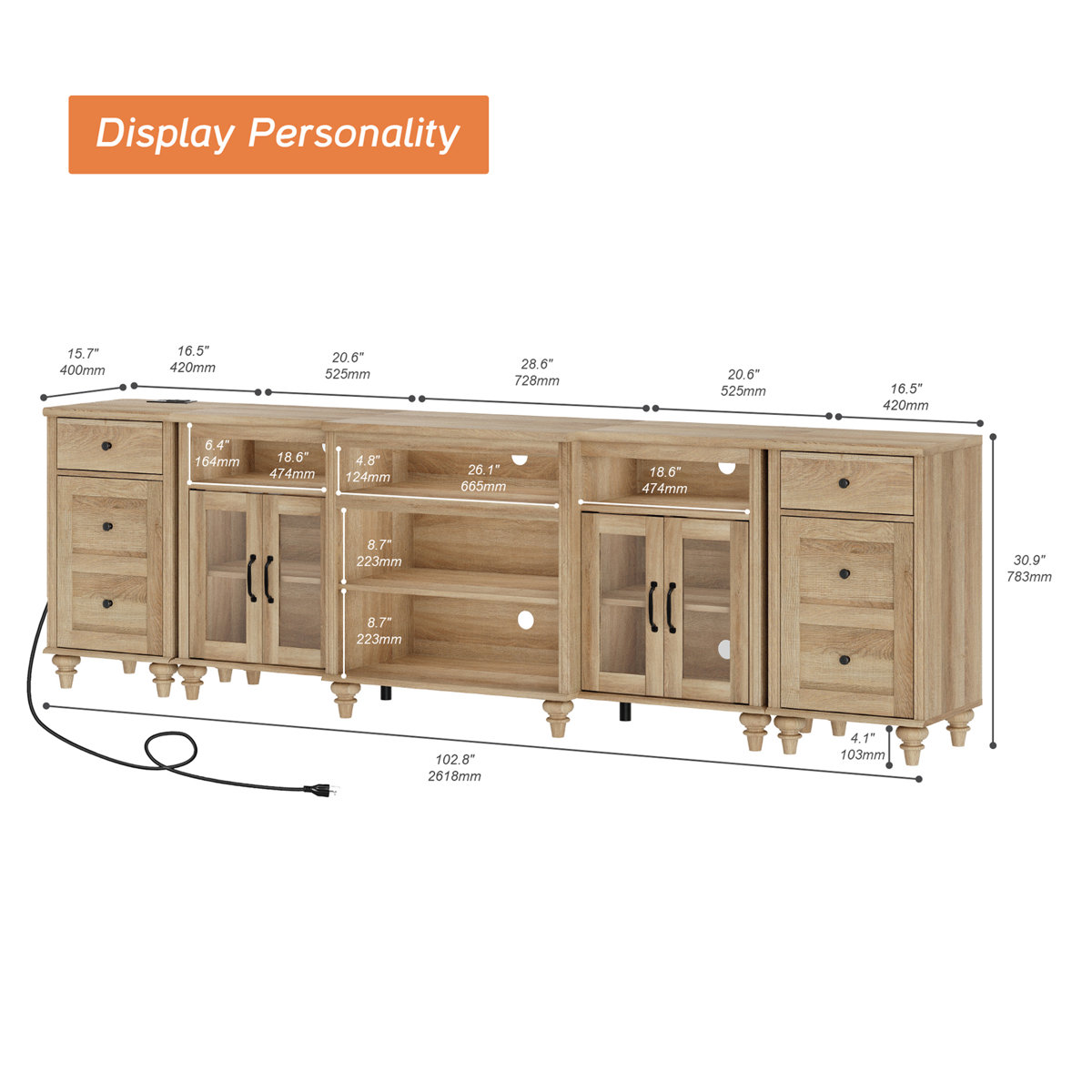 Charlton Home® Scarlett TV Stand, Home Entertainment Center With Charging Station For 85 Inch TV ...